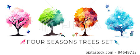 Colorful four seasons tree watercolor... - Stock Illustration [94649712 ...
