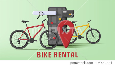 3d illustration bicycle rental service mobile... - Stock Illustration ...