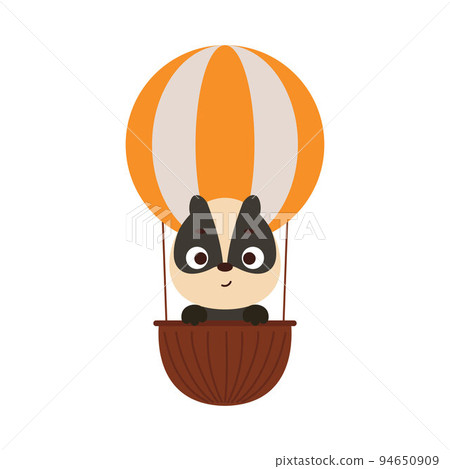 Cute little badger flying on hot air balloon.... - Stock Illustration ...