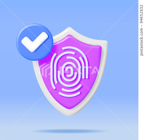 3D Fingerprint in Shield with Checkmark - Stock Illustration [94652832 ...