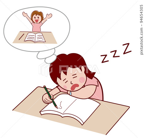 A girl who has finished her homework in a dream - Stock Illustration ...
