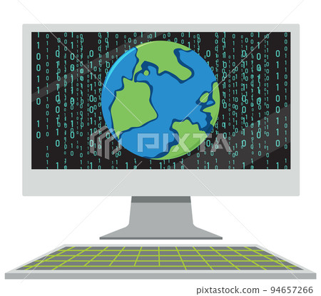 Computer with binary code screen - Stock Illustration [94657266] - PIXTA