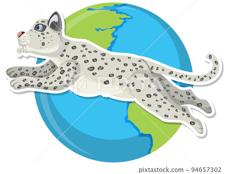 Snow leopard with earth planet - Stock Illustration [94657302] - PIXTA