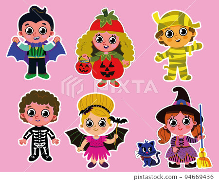 set of boys and girls dressed halloween costumes - Stock Illustration ...
