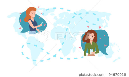 Two women in love in different parts of world... - Stock Illustration ...