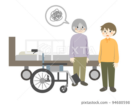 Bed wheelchair elderly woman poor health care... - Stock Illustration ...