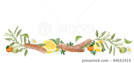 Sausage and herbs, food border frame - Stock Illustration [94681919 ...