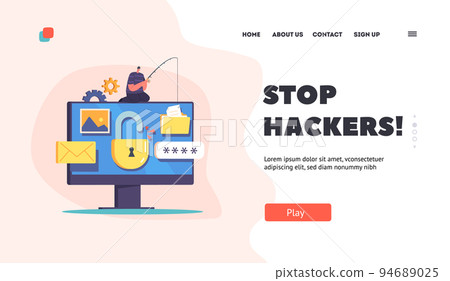 Hacker Attack Landing Page Template. Tiny... - Stock Illustration ...