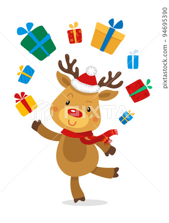 Santas Reindeer Rudolph and Gifts. Vector... - Stock Illustration ...