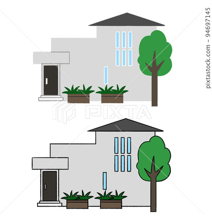 Housing illustration with/without line drawing set - Stock Illustration ...