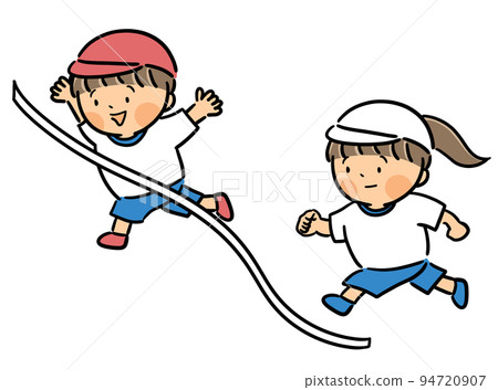 Children scoring a goal in the sports day race - Stock Illustration ...