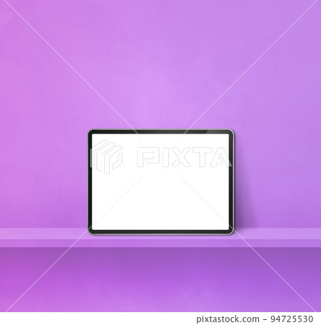 Digital tablet pc on purple wall shelf. Square... - Stock Illustration ...