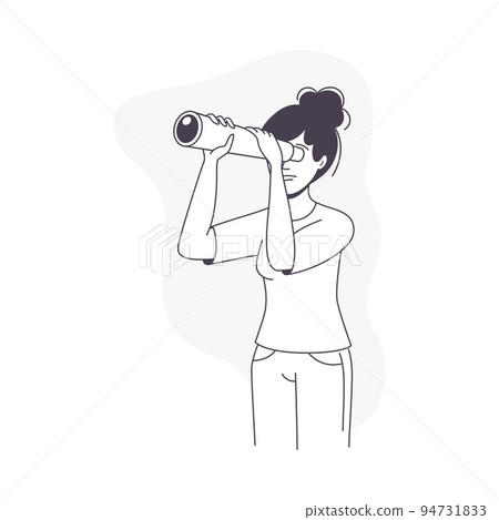 Woman Character with Telescope Looking in... - Stock Illustration ...