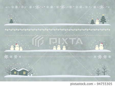 Snowman and winter landscape decorative border set - Stock Illustration ...