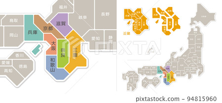 Map of Japan, Kinki region, color-coded, with... - Stock Illustration ...
