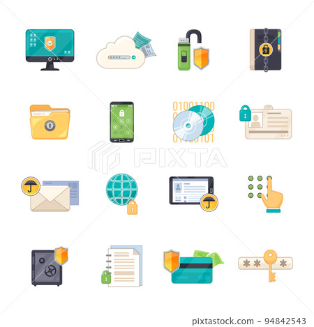 Data Protection Symbols Flat Icons Set - Stock Illustration [94842543 ...