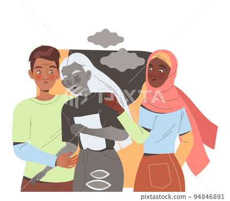 Young Man and Woman Character Supporting and... - Stock Illustration [94846891] - PIXTA