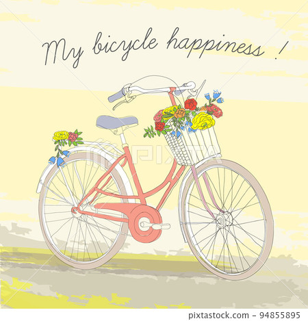Colorful Vintage Spring Bicycle Poster - Stock Illustration [94855895 ...