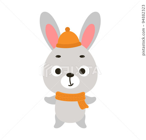 Cute little bunny in hat and scarf. Cartoon... - Stock Illustration ...