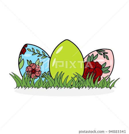 Cartoon Easter Eggs In Grass