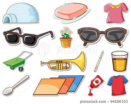 Sticker set of mixed daily objects - Stock Illustration [94886103] - PIXTA