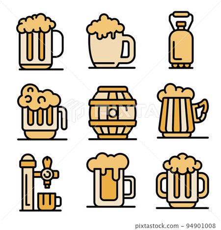 Kvass icons set. Outline set of kvass vector... - Stock Illustration ...