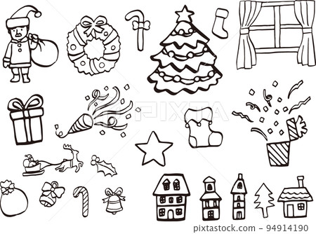 A set of cute Christmas illustrations drawn... - Stock Illustration ...