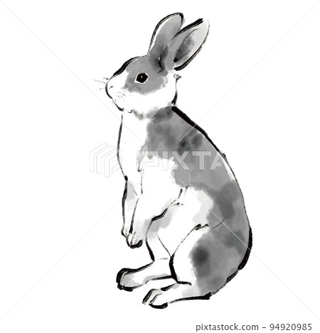Rabbit ink painting illustration monochrome... - Stock Illustration ...