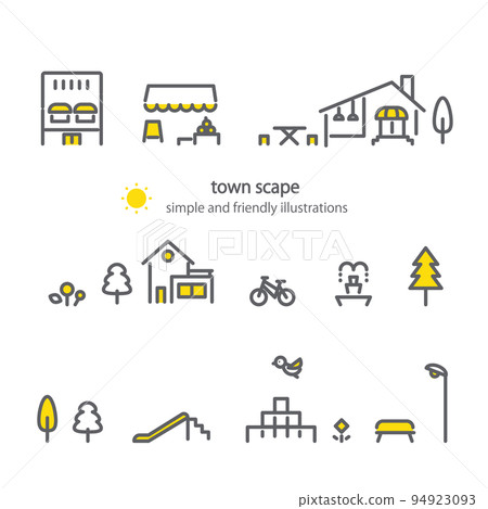 Strolling townscape icon set simple and stylish... - Stock Illustration ...