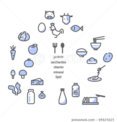 Food and nutrients Icon style illustration set... - Stock Illustration ...