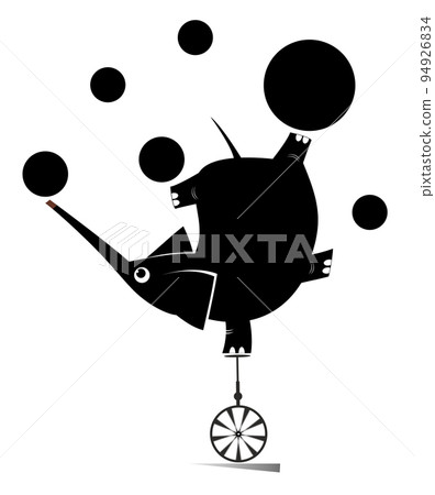 Equilibrist elephant rides on the unicycle and... - Stock Illustration ...