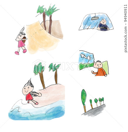 A child's drawing of a resort trip - Stock Illustration [94940911] - PIXTA