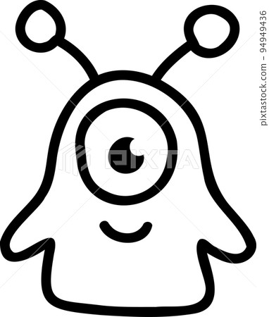 Hand Drawn cute one eyed alien illustration - Stock Illustration ...