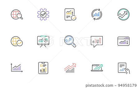 Analytics line icons. Reports, Charts and... - Stock Illustration [94958179] - PIXTA
