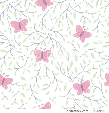 Vector seamless pattern with tree brunches,...-插圖素材 [94969488] - PIXTA圖庫