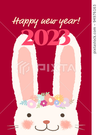 cute rabbit new year's card - Stock Illustration [94976163] - PIXTA