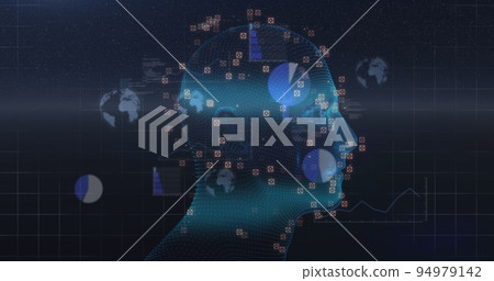 Image of human head and data processing over... - Stock Illustration ...