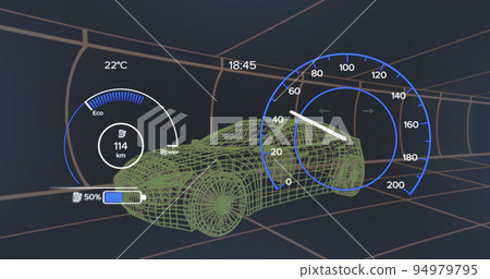 Image of 3d car model and speedometer over dark... - Stock Illustration ...