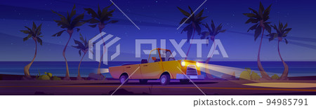 Car driving road along night beach, automobile - Stock Illustration ...