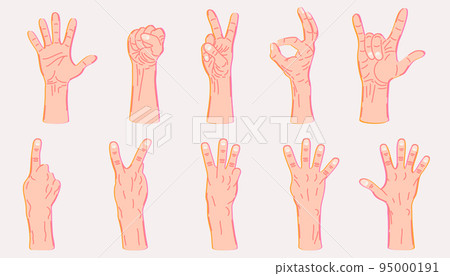 Vector collection of various hand gestures with... - Stock Illustration ...