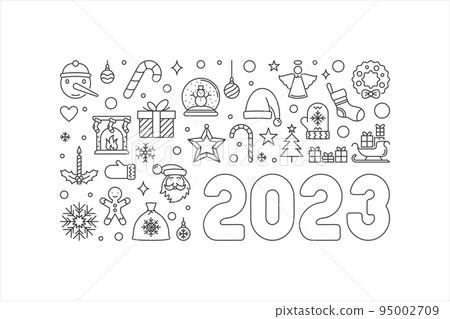 2023 New Year outline illustration - Xmas... - Stock Illustration ...