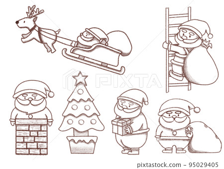Santa Claus line drawing illustration set - Stock Illustration ...