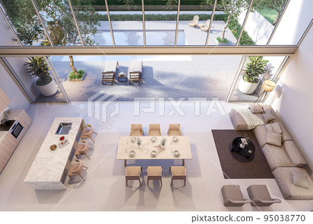 Top view of modern style house interior with...-插圖素材 [95038770] - PIXTA圖庫