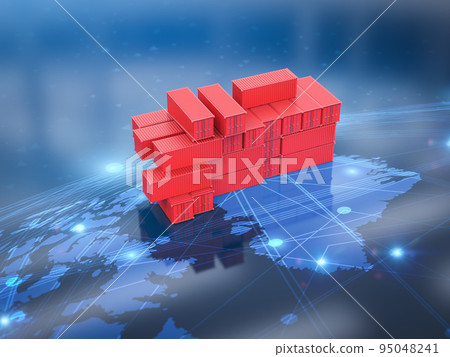 Logistic business with bunch of red containers... - Stock Illustration ...