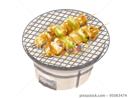 Watercolor grilled chicken_Negima 01_2 - Stock Illustration [95063474 ...