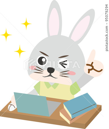 A rabbit pointing to a point while working on a... - Stock Illustration ...