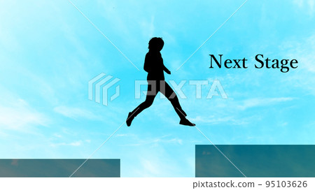 Silhouette of a person jumping over a valley... - Stock Illustration ...