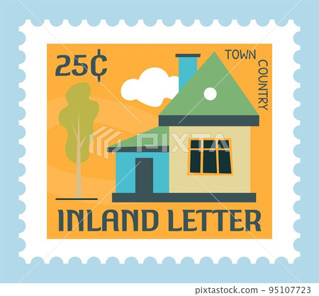 Inland letter, postmark or postcard with building - Stock Illustration ...