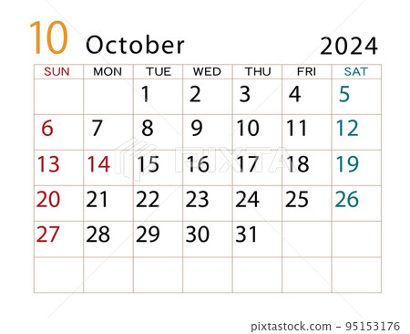 2024 年 10 月日曆-插圖素材 [95153176] - PIXTA圖庫