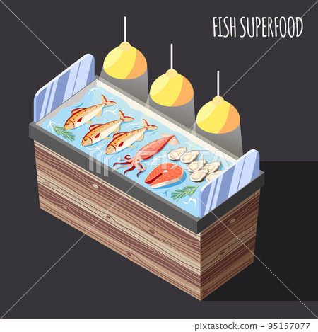 Fish Superfood Counter Isometric Background - Stock Illustration ...